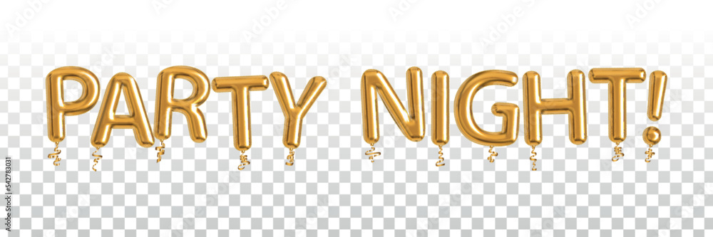 Vector realistic isolated golden balloon text of Party Night on the ...