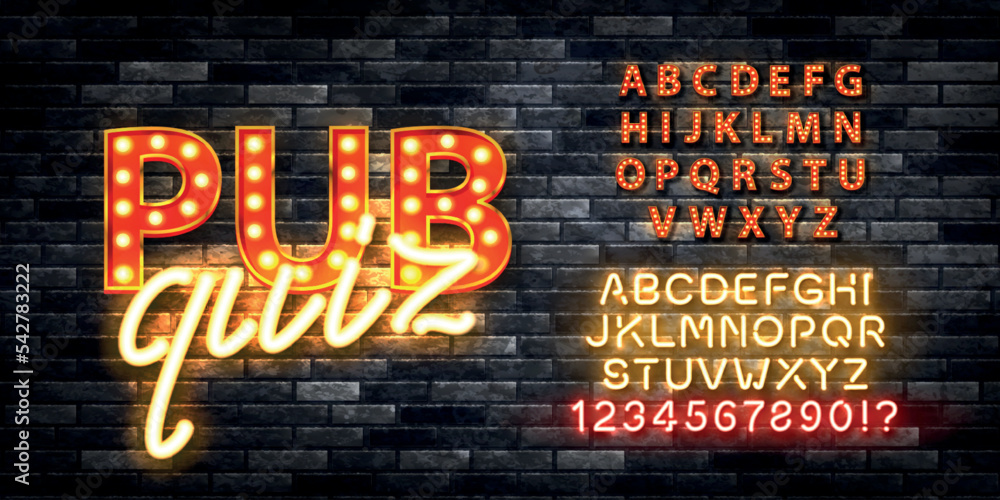 Vecteur Stock Vector realistic isolated marquee sign of Pub Quiz logo ...