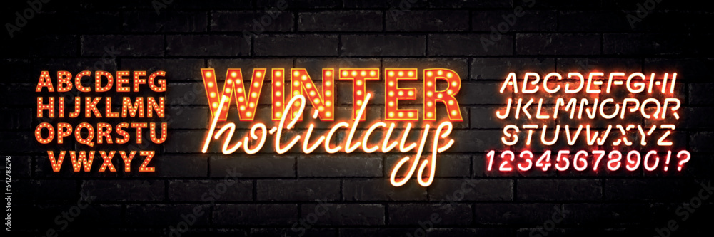 Vector realistic isolated neon marquee text of Winter Holidays logo ... Vector realistic isolated neon marquee text of Winter Holidays logo ...