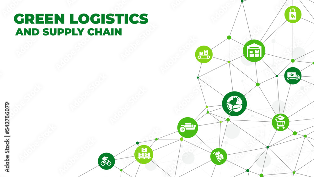 green supply chain vector illustration. Concept with connected icons ...