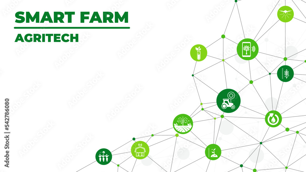 smart farm or agritech vector illustration. Banner with connected icons ...