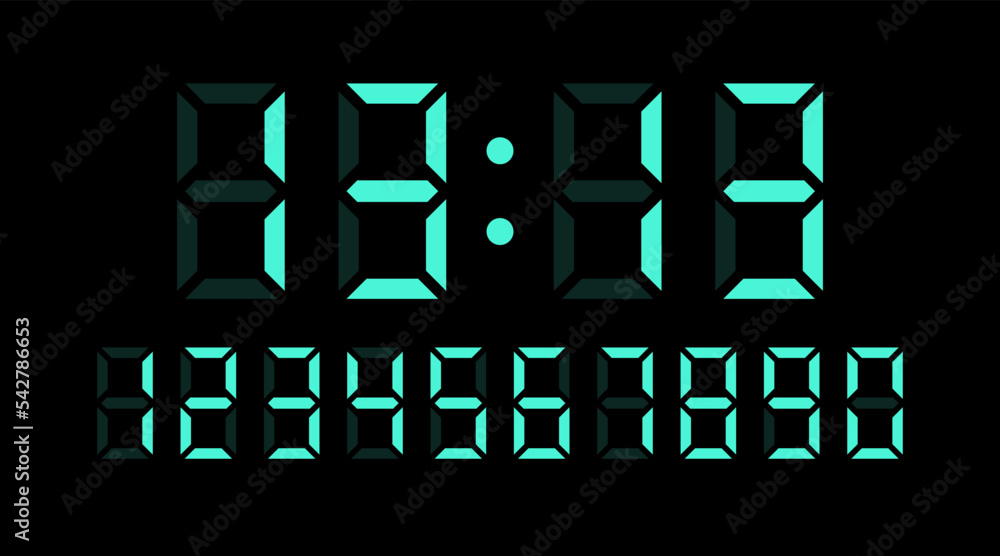 Time 13 13 hours. Vector set of electronic digits numbers font from a ...