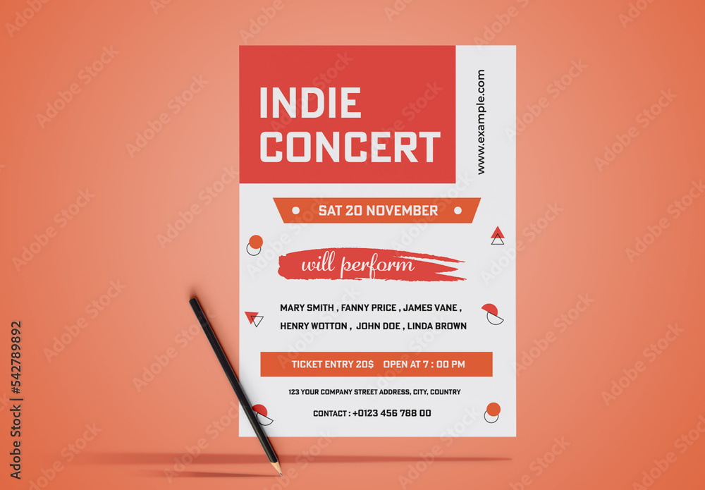Indie Concerts Flyer Design Layout Stock Template | Adobe Stock