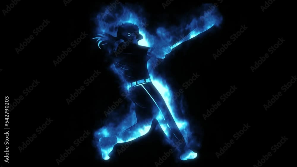 Blue Fire Baseball Player Logo Looping Animation Graphic Element Stock ...