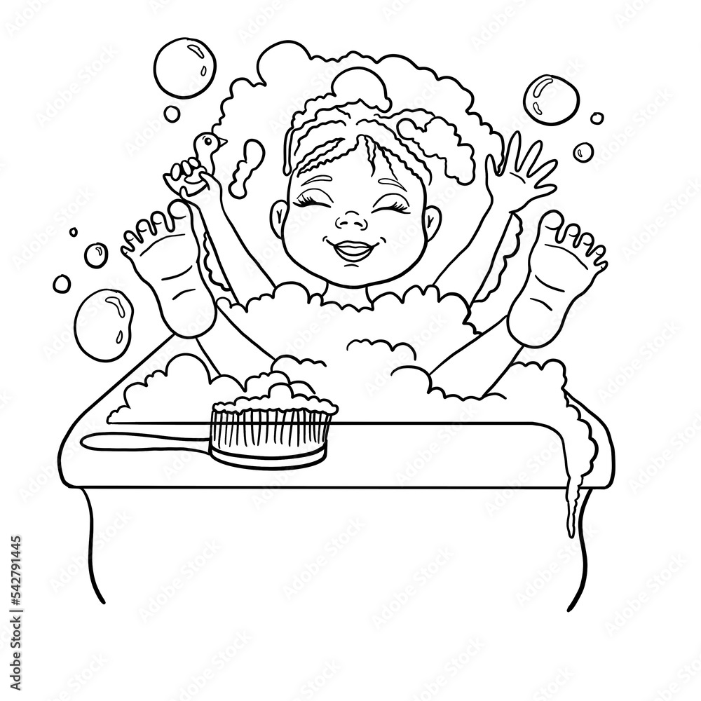 Kid bathing - african american girl in a soap bubbles from bath foam ...