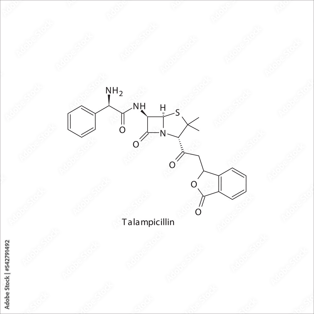 Talampicillin flat skeletal molecular structure Penicillin drug used in ...