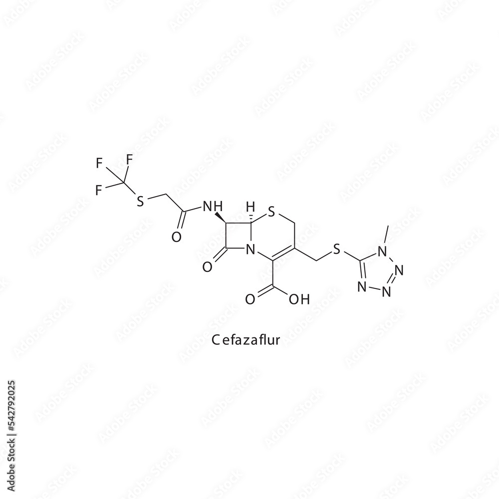 Cefazaflur flat skeletal molecular structure 1st generation ...