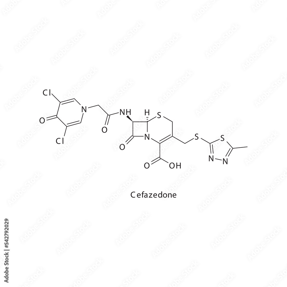 Cefazedone flat skeletal molecular structure 1st generation ...