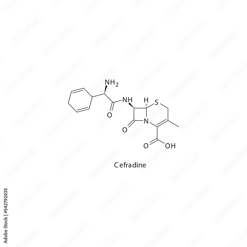 Cefradine flat skeletal molecular structure 1st generation ...