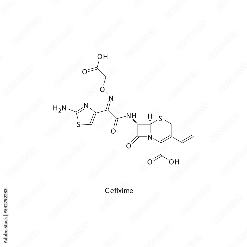 Cefixime flat skeletal molecular structure 3rd generation Cephalosporin ...