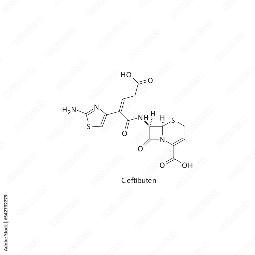 Ceftibuten flat skeletal molecular structure 3rd generation ...