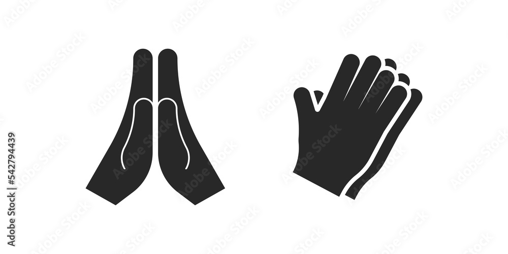 Prayer black icon, hands folded together vector gesture. Pray symbol ...