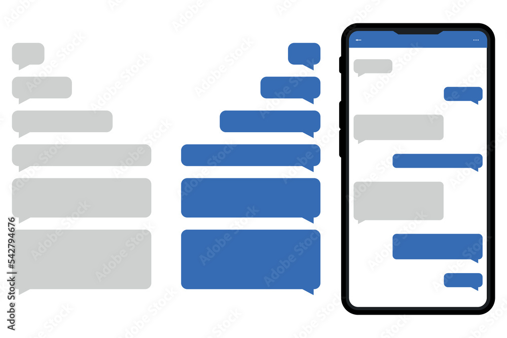 Smartphone with messenger chat on screen. Chat templates, message ... Smartphone with messenger chat on screen. Chat templates, message ...