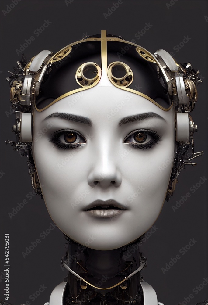 3d rendering of an android robot cyborg woman humanoid - front view and ...