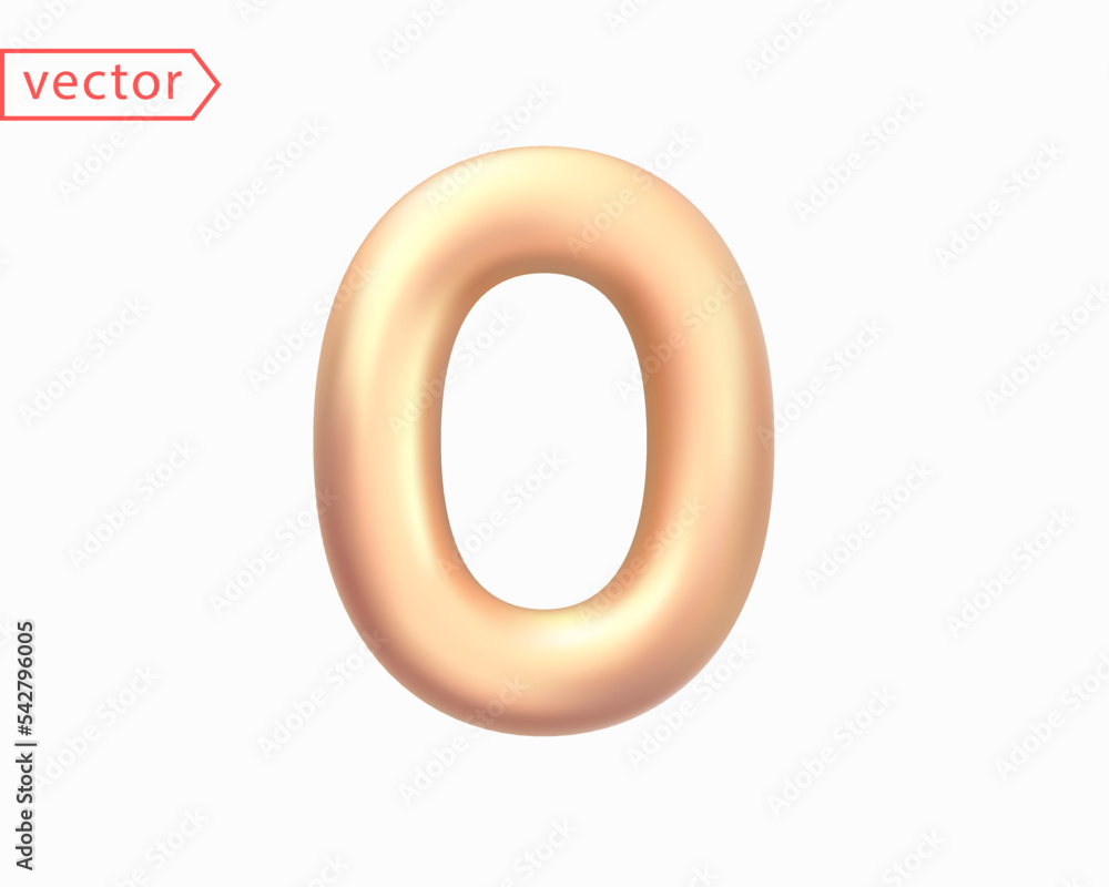 Number 0. Number Zero Sign in Gold Color. Realistic Golden Shiny 3D ...