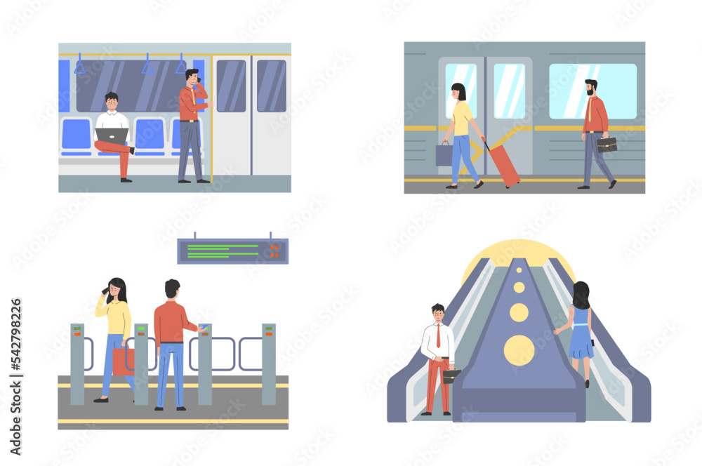 Metro Station Interior, Public Modern City Transport Concept. People ...