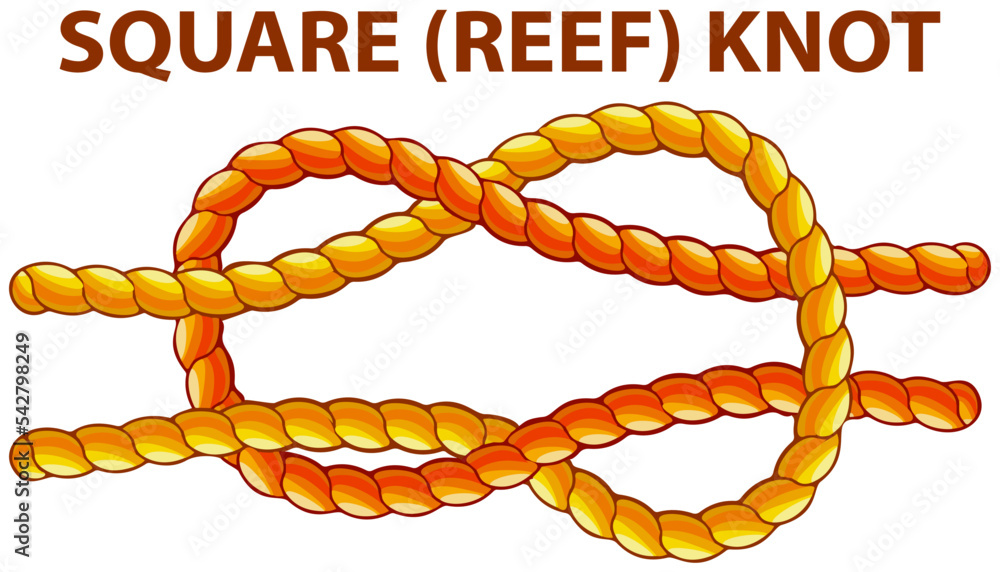 Yellow nautical rope knot, interweaving of ropes, cables, tapes or ...