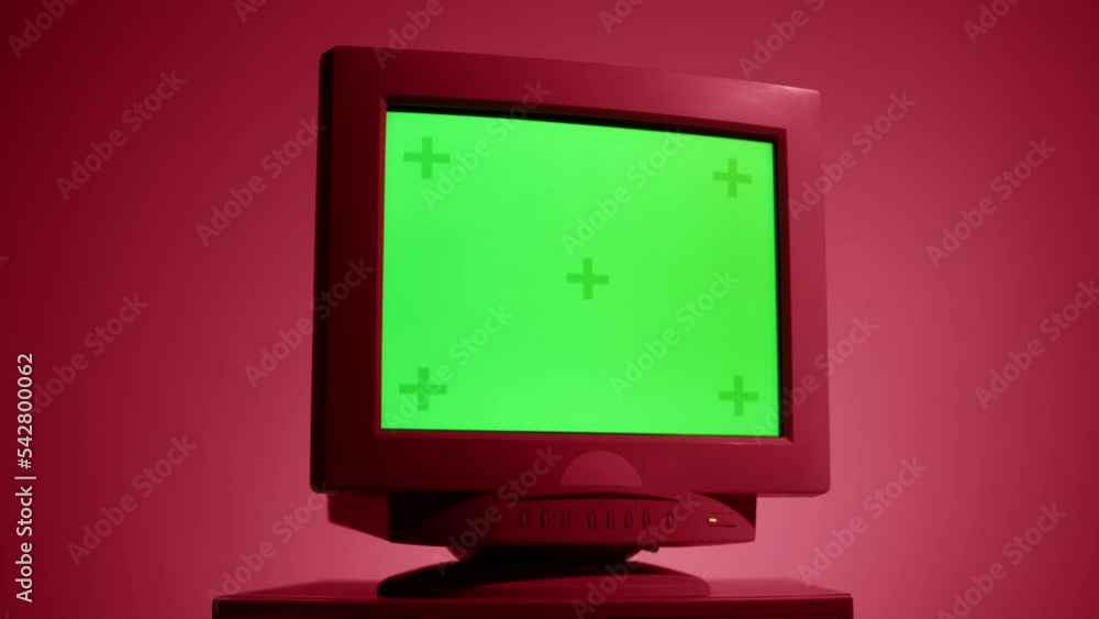 Retro pc with chroma key green screen, Old computer studio close-up ...