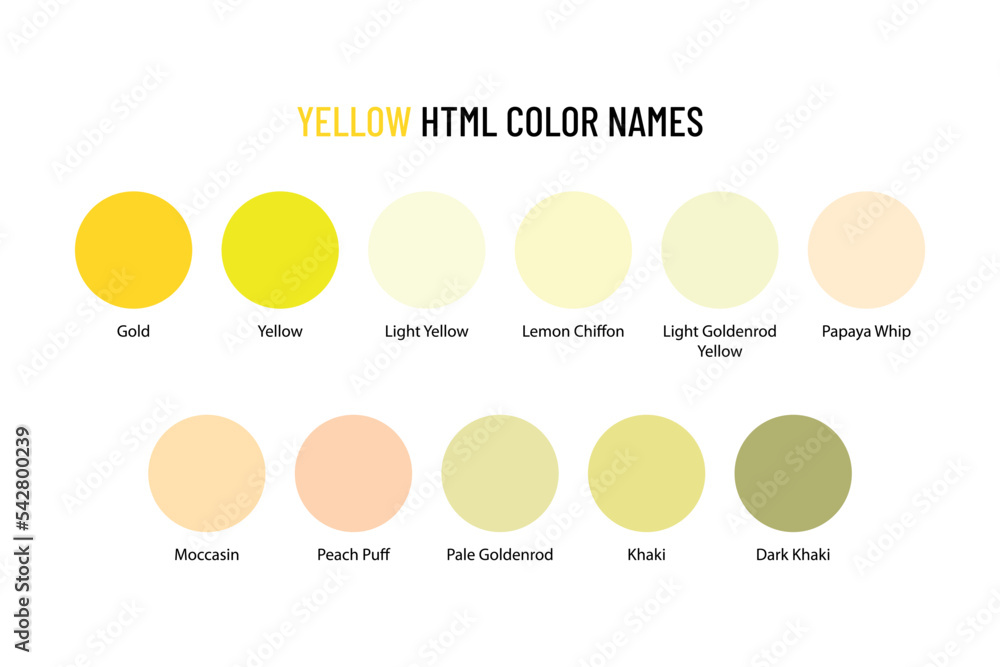 Yellow HTML color names supported by modern browsers Stock Vector ...