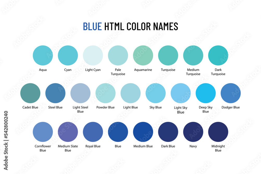 Blue HTML color names supported by modern browsers Stock Vector | Adobe ...