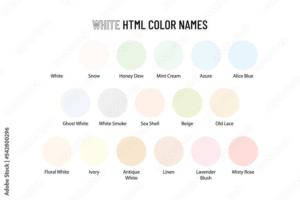 White HTML color names supported by modern browsers Stock Vector ...