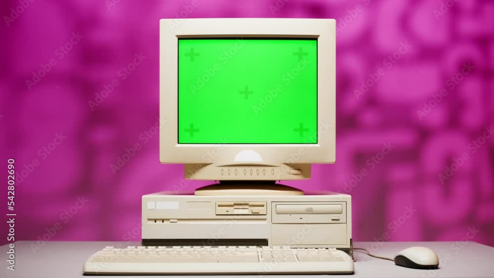 Retro pc with chroma key green screen, Old computer studio close-up ...
