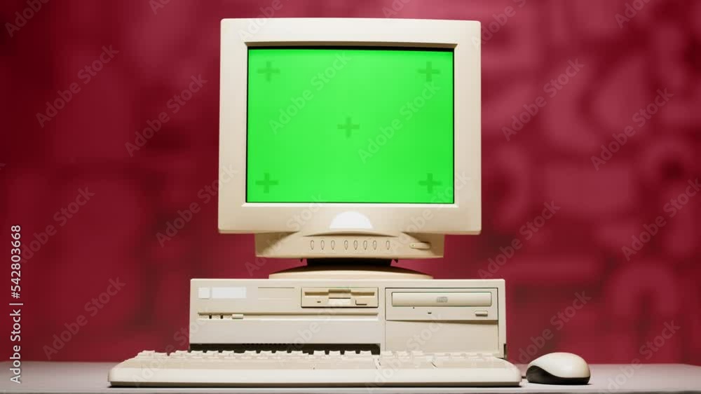 Retro pc with chroma key green screen, Old computer studio close-up ...
