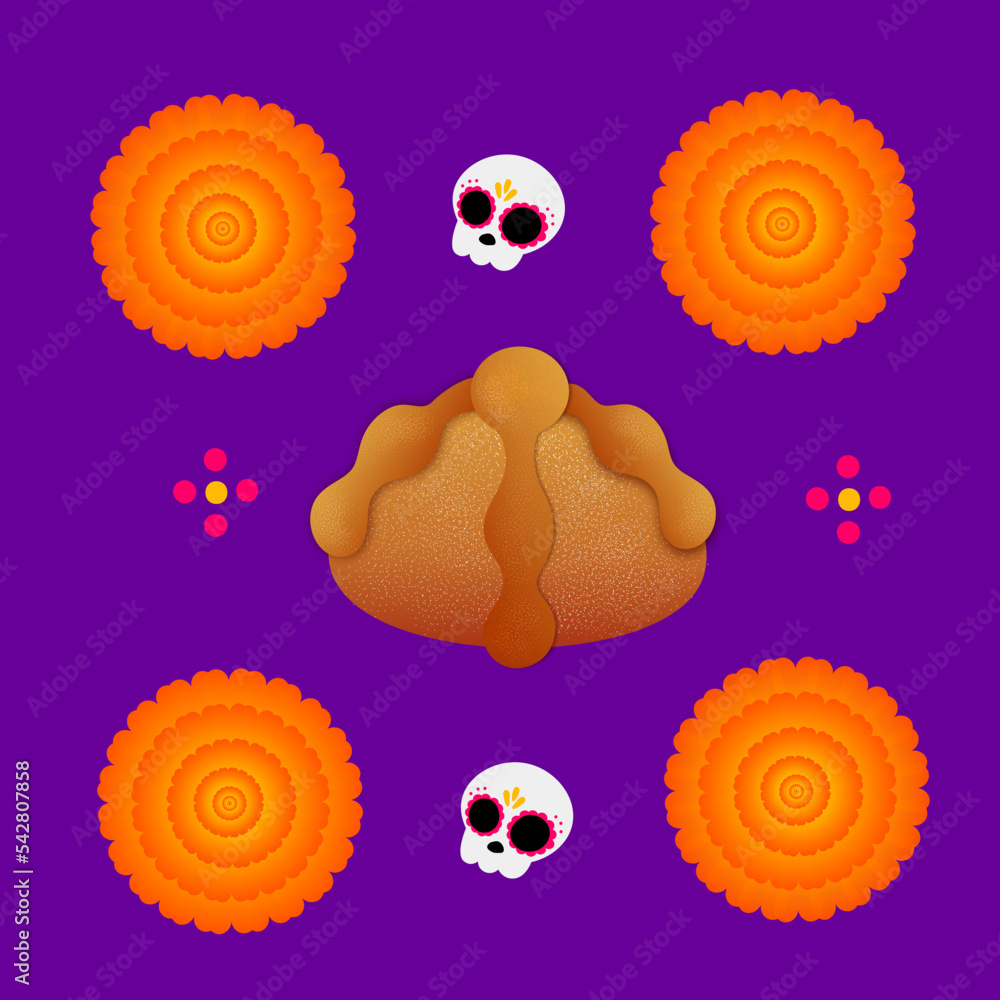 Pan de Muerto y Cempasúchil Stock Vector | Adobe Stock