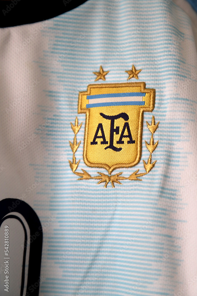 Argentina soccer jersey. Lionel Messi shirt. Number 10. light blue and ...