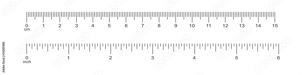 Horizontal scale with 6 inch and 15 centimeter markup and numbers ...