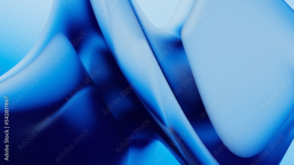 Abstract 3D blue fluid twisted wavy glass morphism. Design visual ...