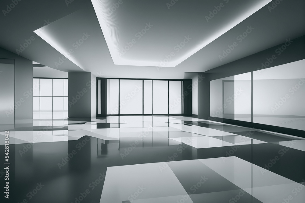 Empty interior backdrop, photorealistic. Bright empty office interior ...
