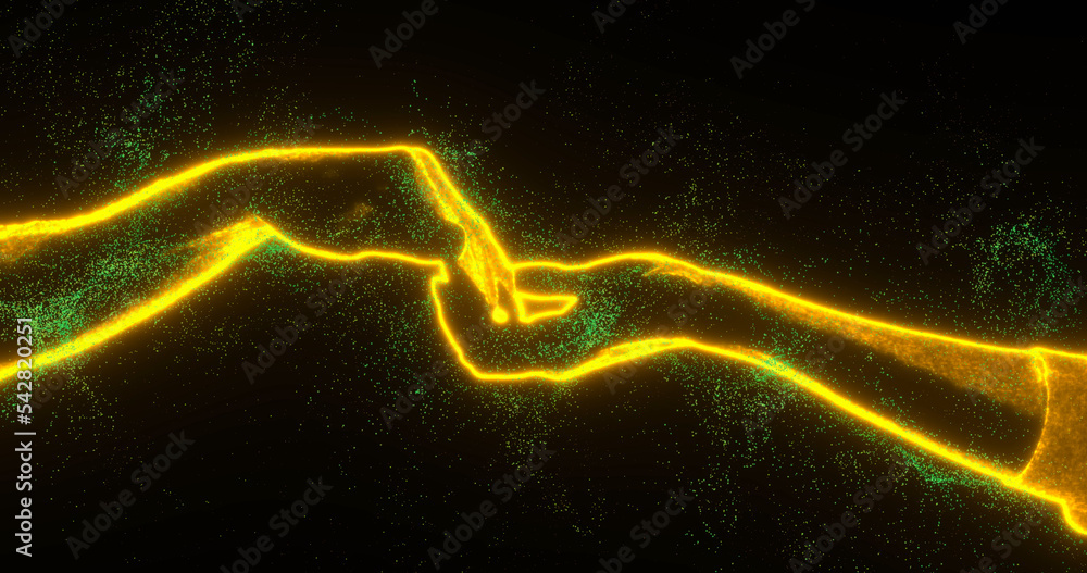 Luminous contours of the hands, greeting fingers, move the palm ...