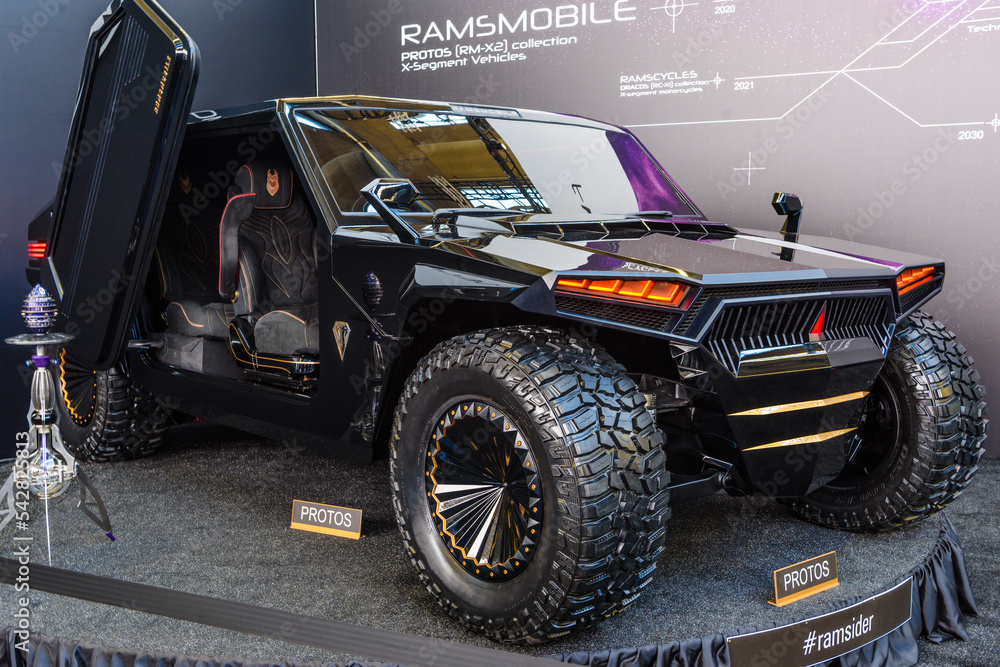 FRANKFURT, GERMANY - SEPT 2019: black RAMSMOBILE RM-X2 based on HUMVEE ...