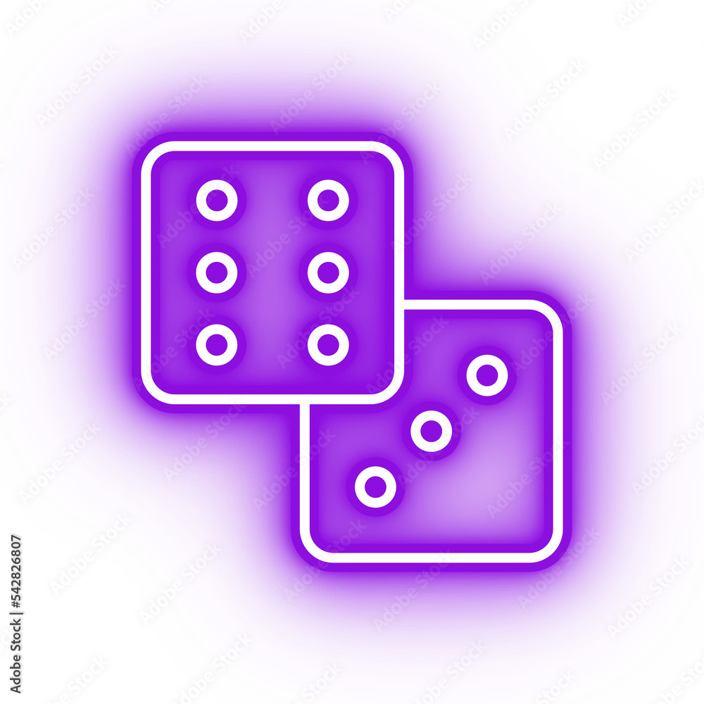 Neon purple dice icon, pair of die on transparent background Stock ...