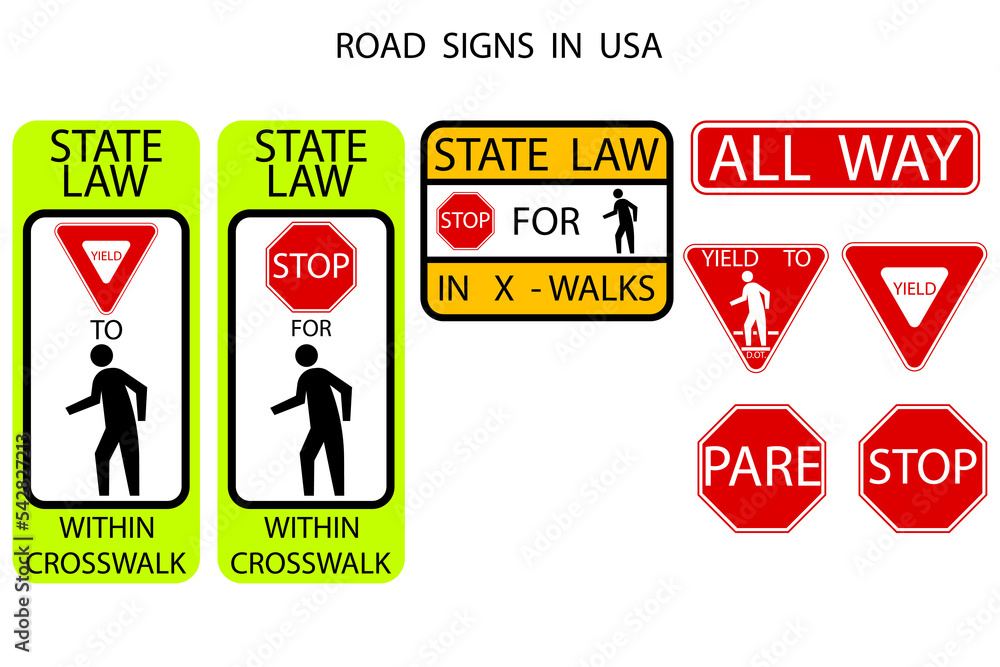 Us road signs in american style. Vector illustration. Stock picture ...