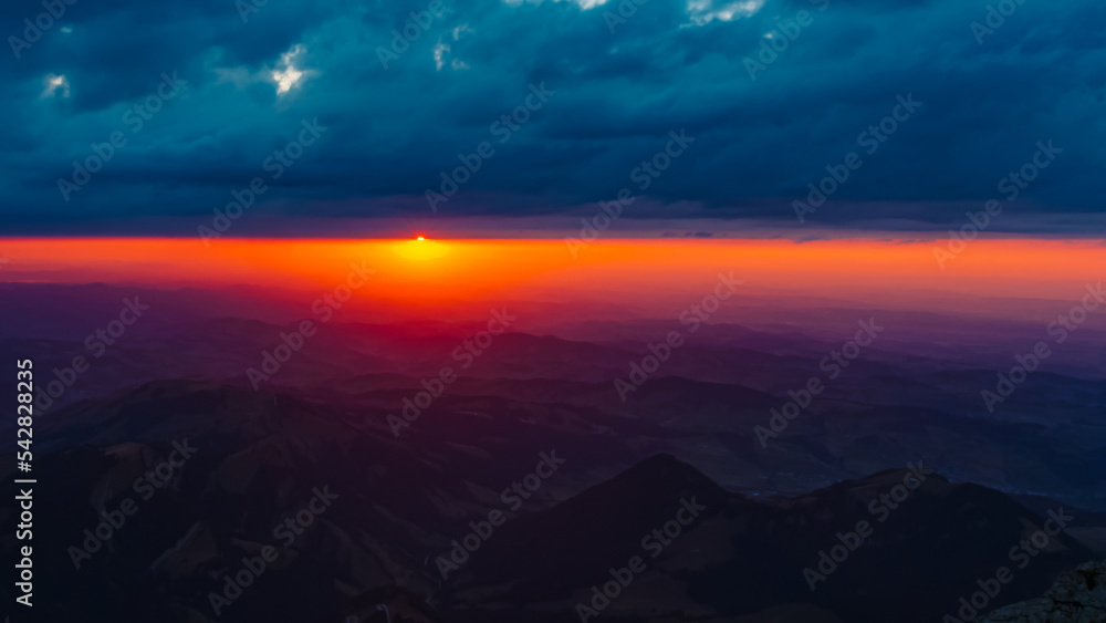Beautiful alpine sunset at the famous Saentis summit, Schwaegalp ...