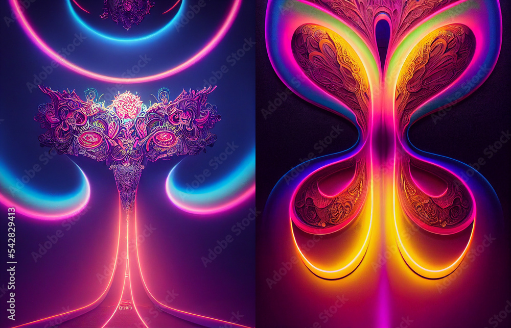 Neon lights fantasy sci-fi abstract background, red and blue abstract ...