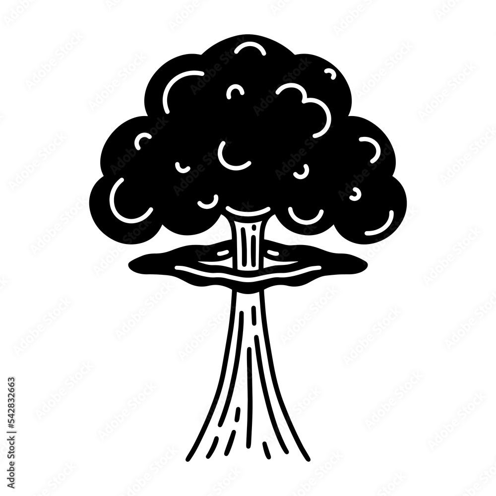 Nuclear explosion vector icon. Black mushroom cloud of atomic or ...
