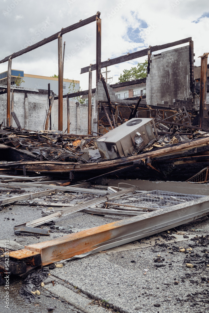 Building burned to the ground. Complete destruction of building after ...