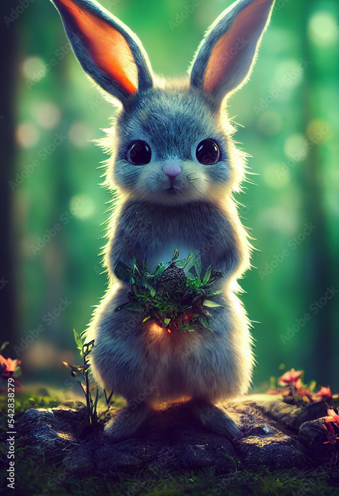 little cute forest bunny character. Little rabbit in the forest. Bunny ...