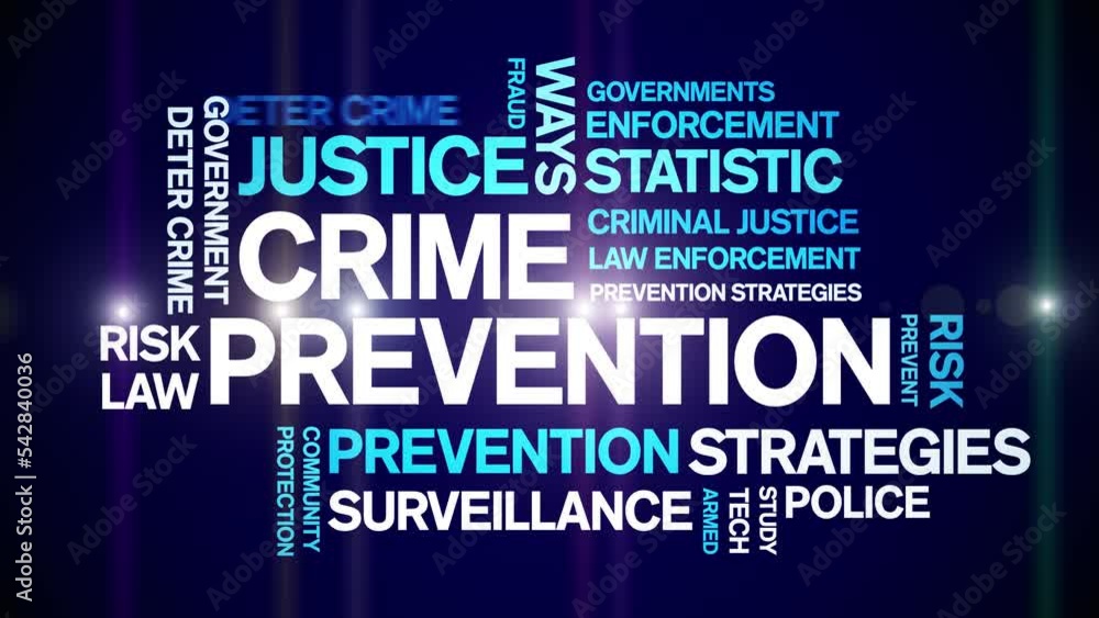 Crime Prevention animated tag word cloud;text design animation kinetic ...