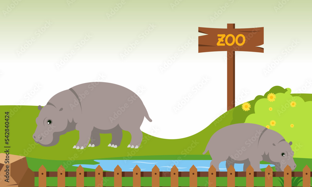 Zoo cartoon illustration with safari animals on forest background Stock ...