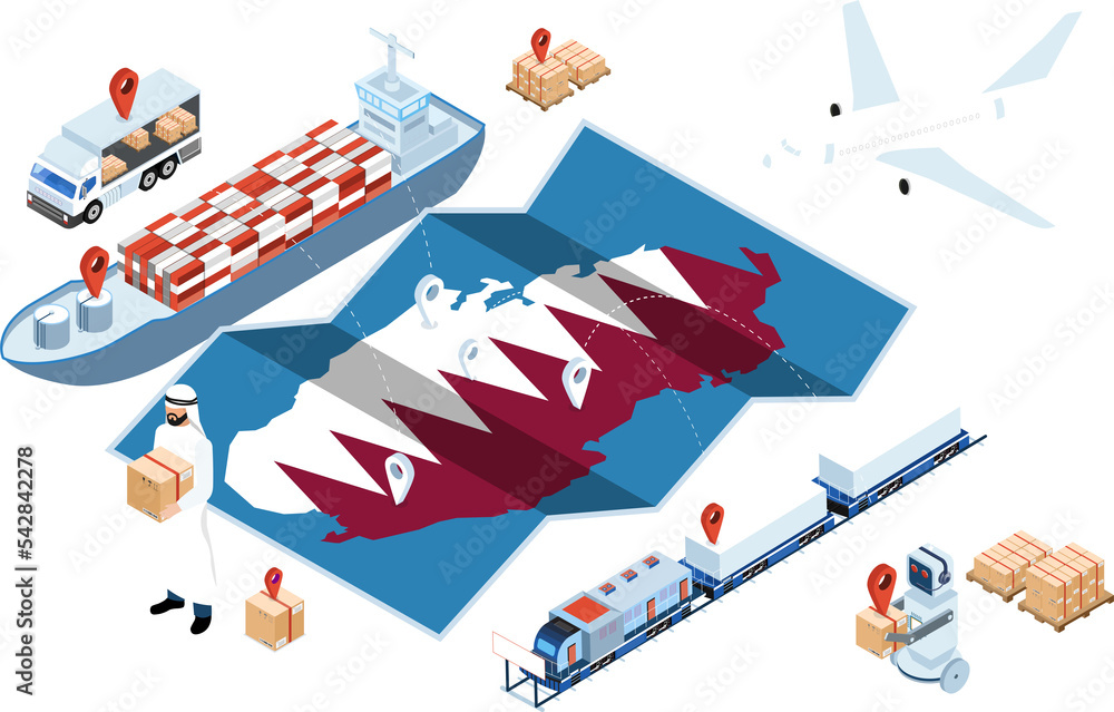 3D isometric Qatar logistics concept with Transportation operation ...