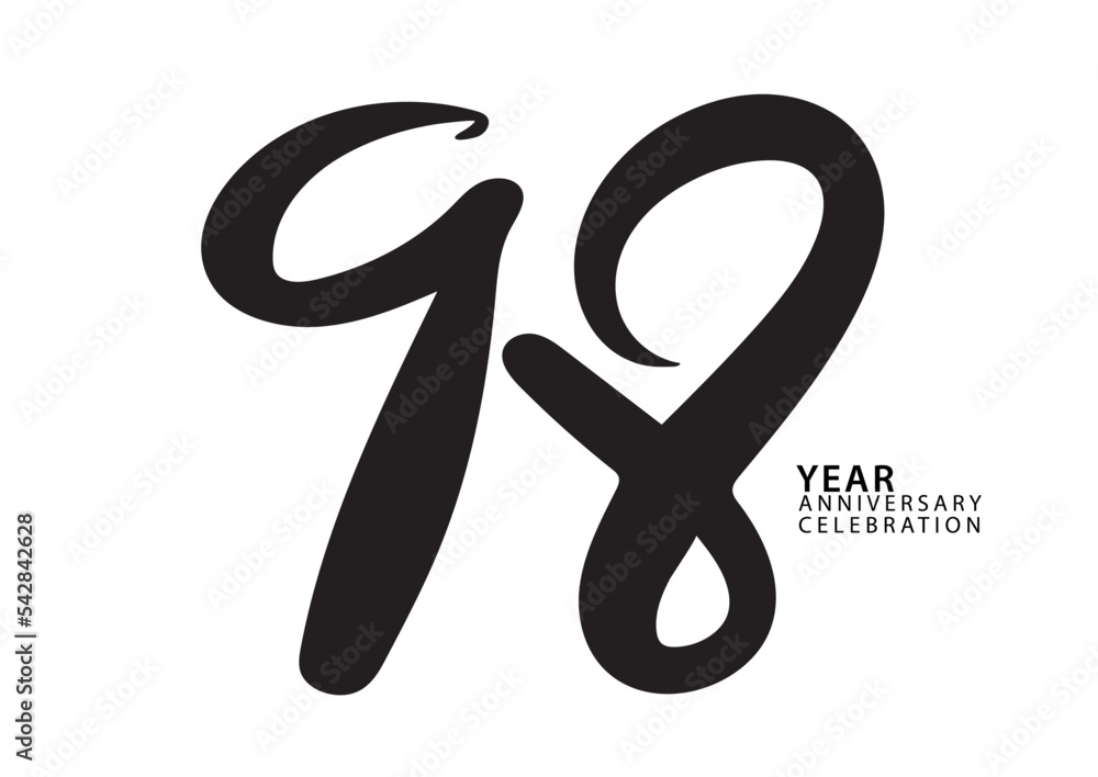 98 year anniversary celebration black color logotype vector, 98 number ...