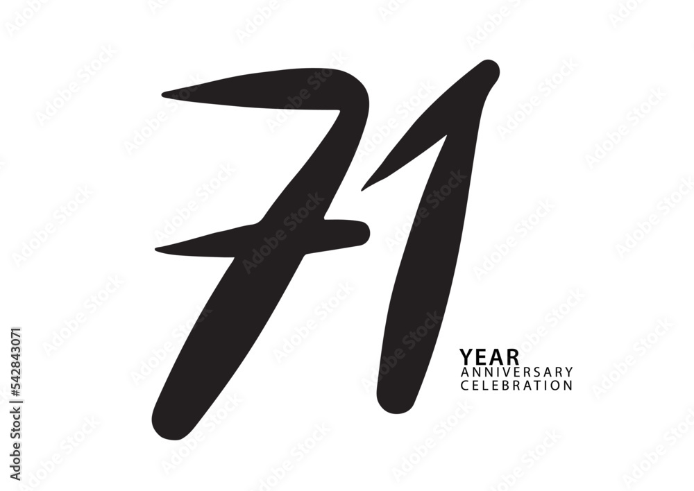 71 year anniversary celebration black color logotype vector, 71 number ...