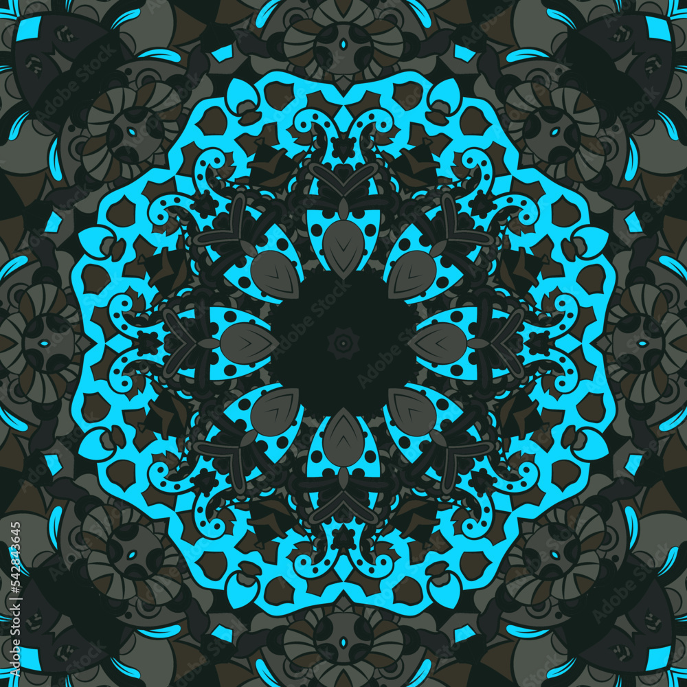 Seamless tile texture. Tracery mehndi design image. Dark toxic colors ...