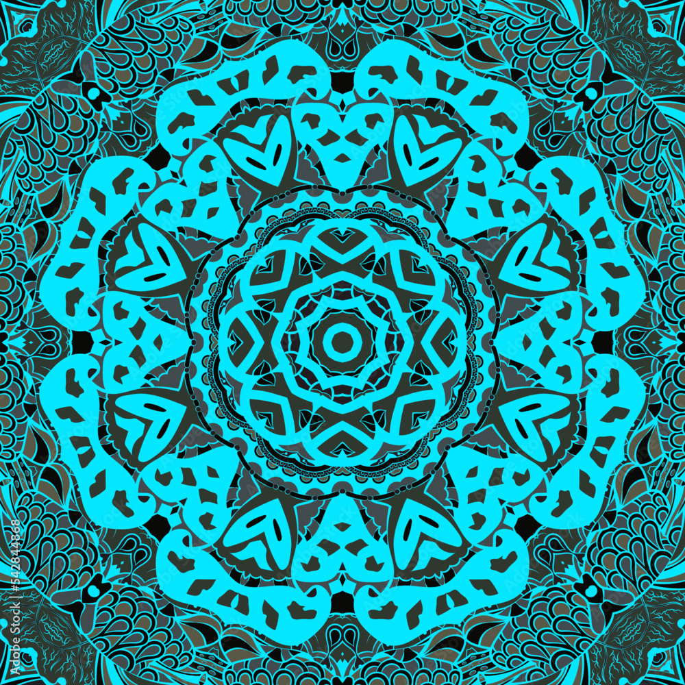 Seamless tile texture. Tracery mehndi design image. Dark toxic colors ...