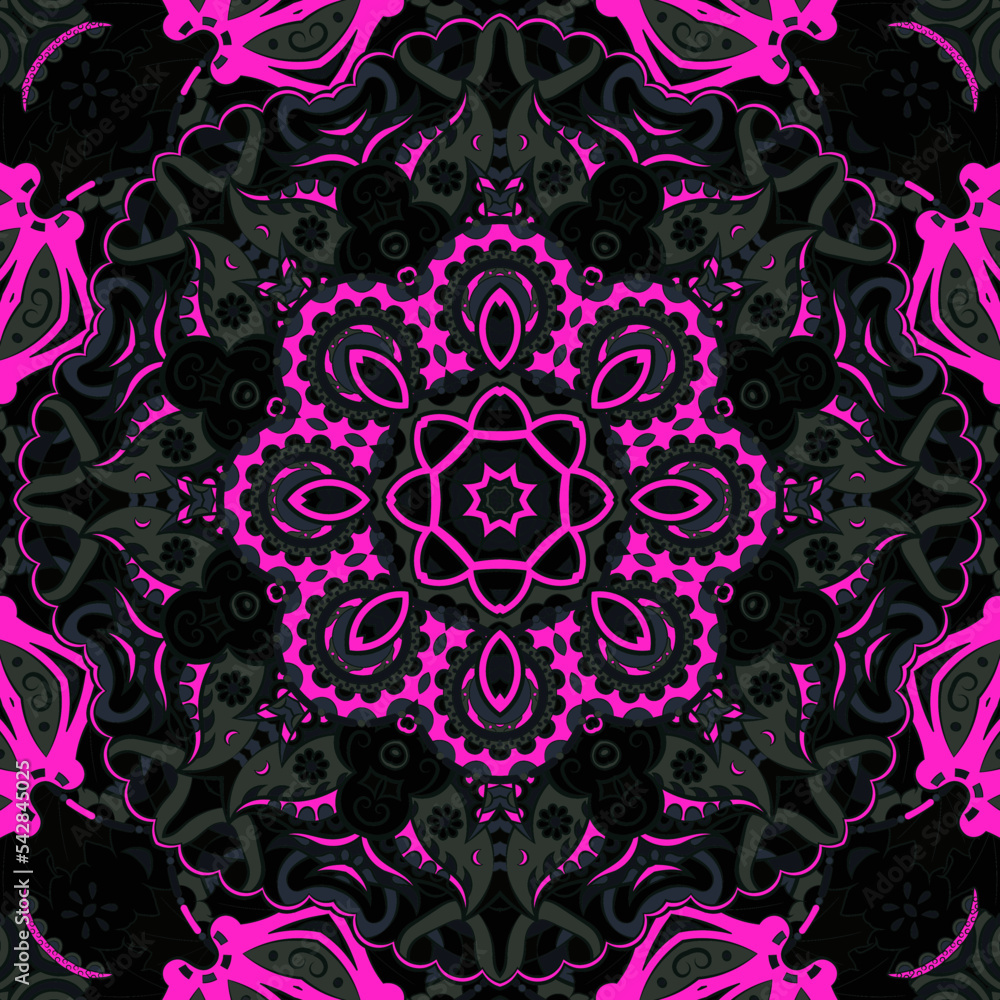 Seamless tile texture. Tracery mehndi design image. Dark toxic colors ...