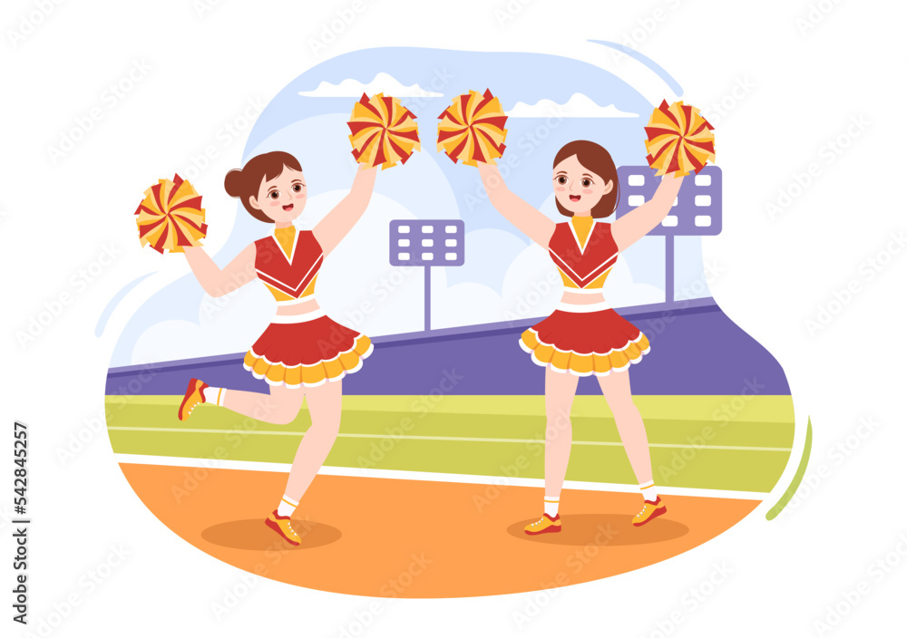 Cheerleader Girl with Pompoms of Dancing and Jumping to Support Team ...